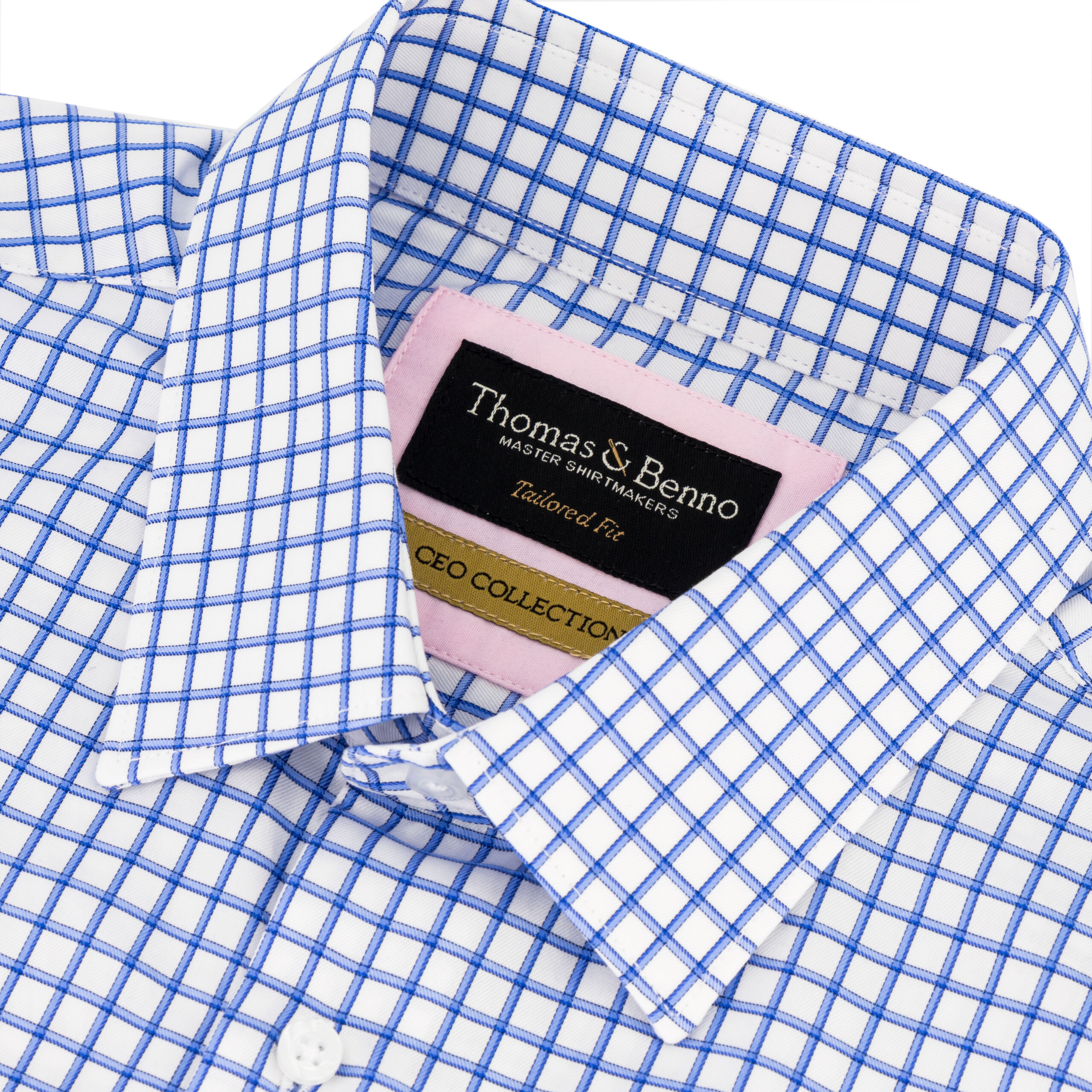 CEO Collection Azure Blue Check Shirt | Tailored Fit - Thomas and Benno ...